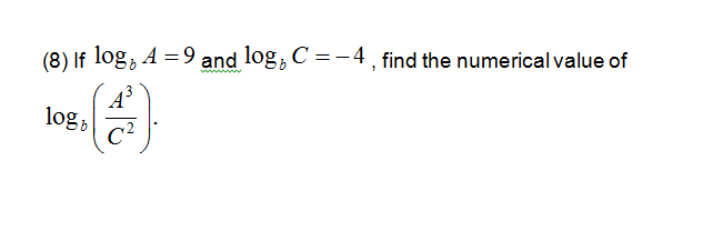 Solved If logb A = 9 and logbC = -4, find the numerical | Chegg.com