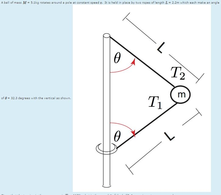 Solved A ball of mass 2.1 kg is attached to a pole by two | Chegg.com