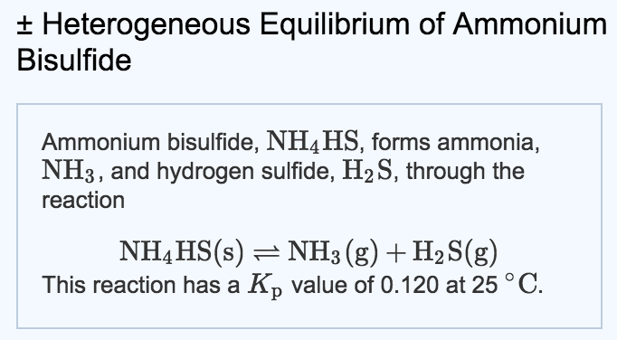 Solved Ammonium bisulfide, NH4HS, forms ammonia, NH3, and | Chegg.com