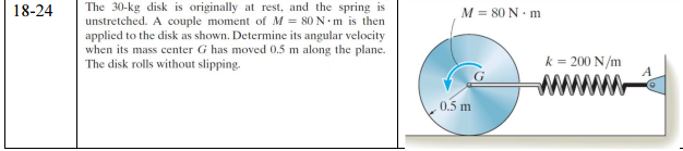 Solved The 30-kg disk is originally at rest. and the spring | Chegg.com