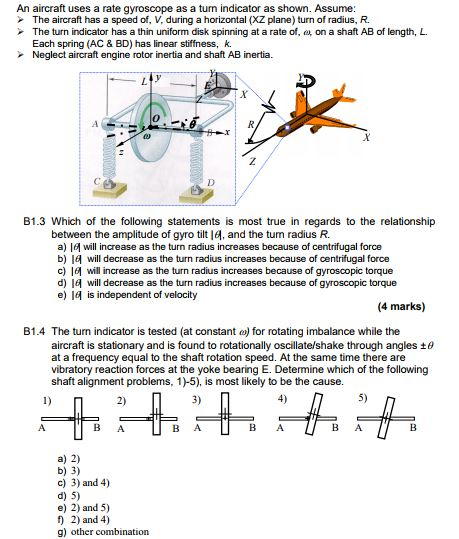 Solved An aircraft uses a rate gyroscope as a turn indicator | Chegg.com