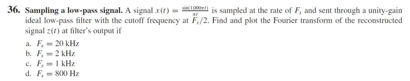 Solved Aliasing. Sample x(t) = cos(1.2pit) at the rate of Fs | Chegg.com