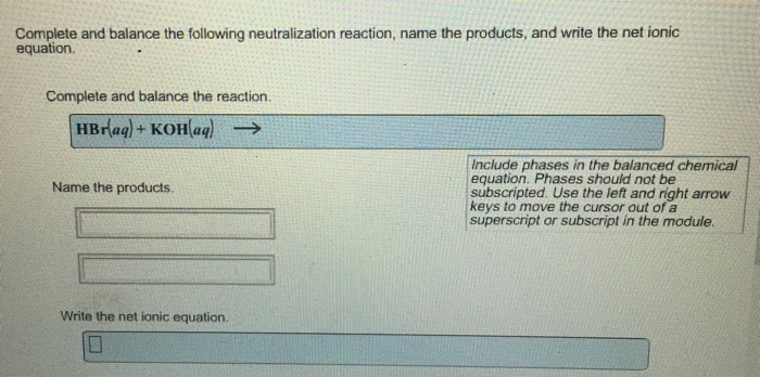Solved Complete and balance the following neutralization | Chegg.com