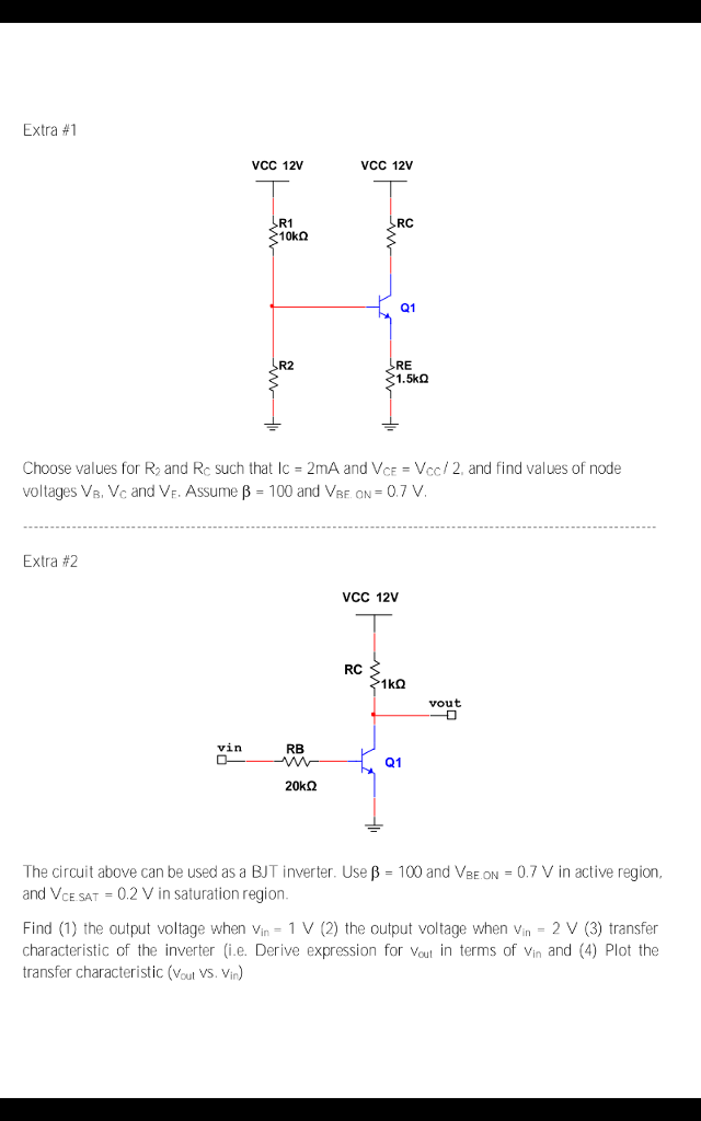 Solved Extra #1 VCC 12V VCC 12V R1 RC Q1 RE 1.5kΩ R2 Choose | Chegg.com