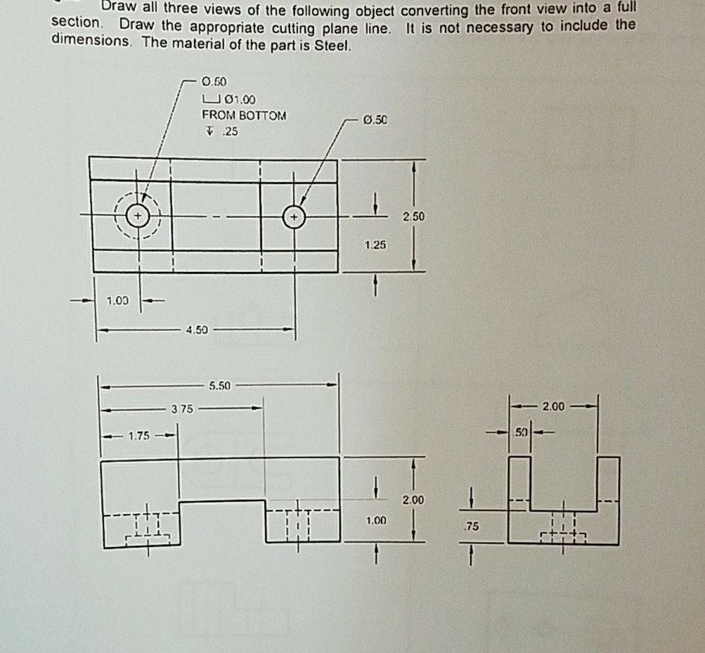 Solved Draw all three views of the following object | Chegg.com