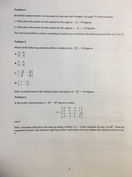 Solved Recall the rotation matrix we discussed in class (see | Chegg.com