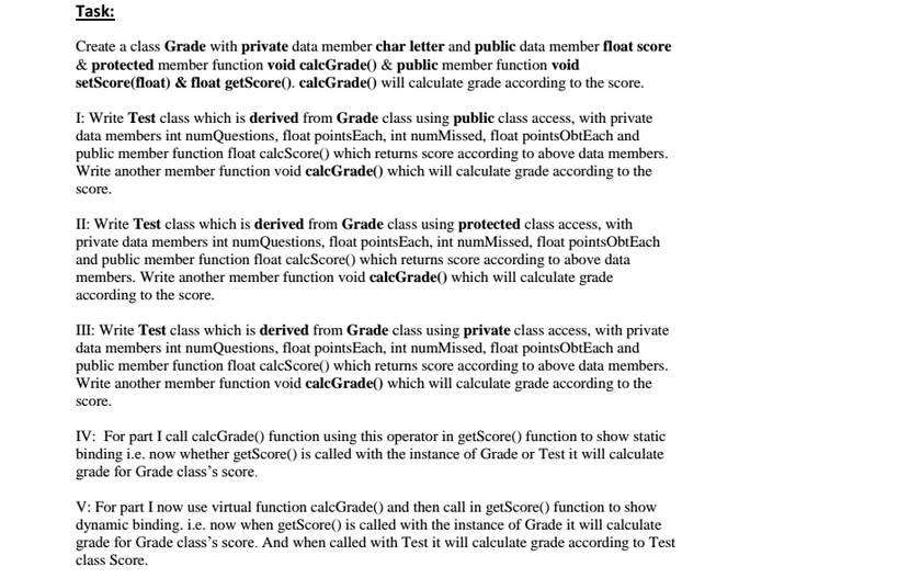 Solved Task: Create a class Grade with private data member | Chegg.com