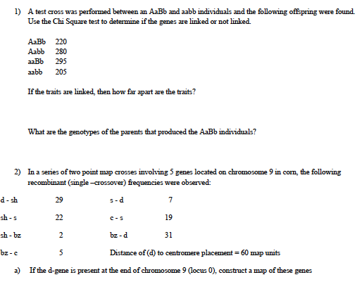 Solved 1) A test cross was performed between an AaBb and | Chegg.com