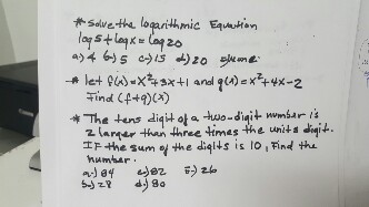 Solved Solve the logarithmic Equation log 5 + log x = log 20 | Chegg.com