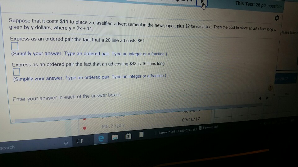 Solved This Test: 26 pts possible Suppose that it costs $11 | Chegg.com