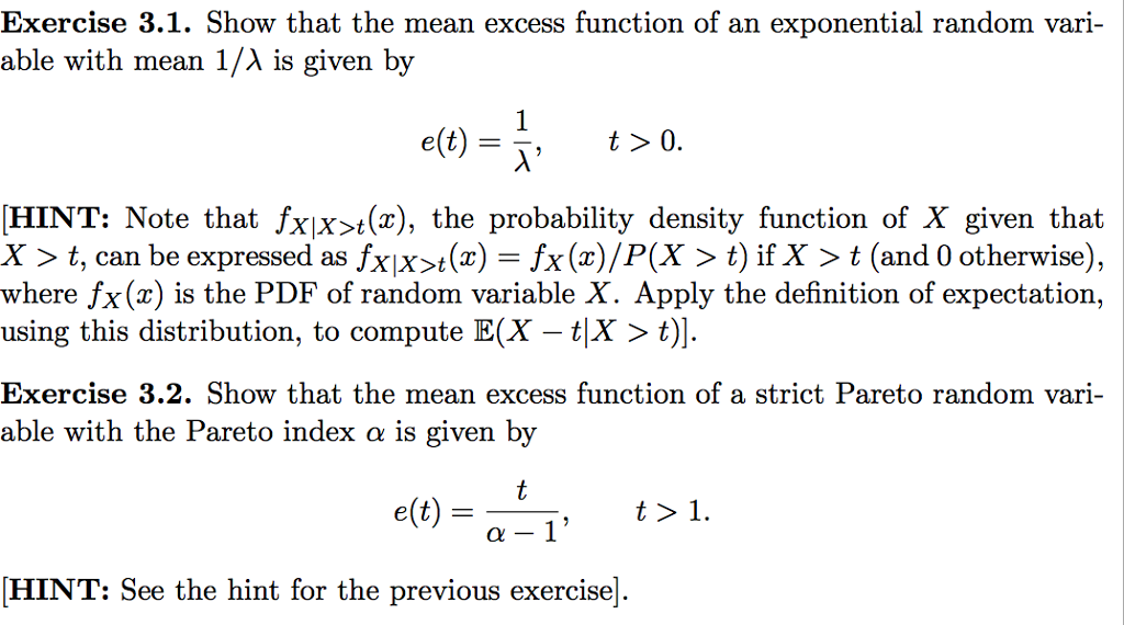 Solved Show that the mean excess function of an exponential | Chegg.com