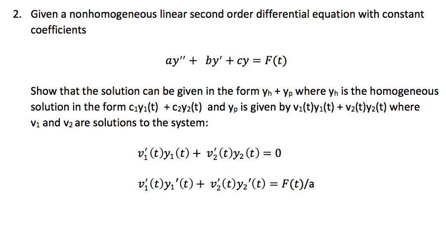 Solved 2. Given a nonhomogeneous linear second order | Chegg.com