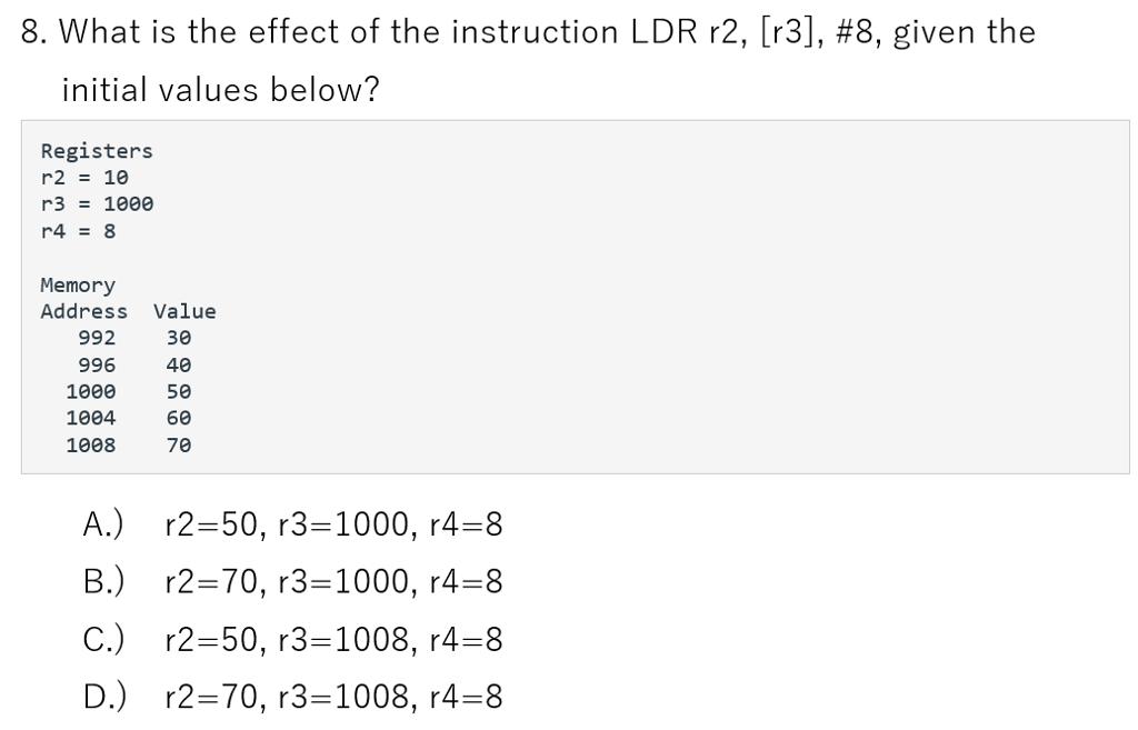 Solved 8. What is the effect of the instruction LDR r2, | Chegg.com