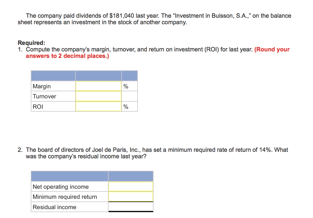 Solved Problem 11-15 Return on Investment (ROI) and Residual | Chegg.com Solved Problem 11-15 Return on Investment (ROI) and Residual | Chegg.com