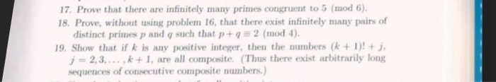 Solved Prove that there are infinitely many primes congruent | Chegg.com