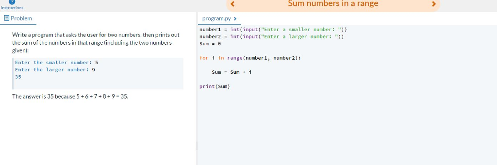 Solved Sum numbers in a range E Problem program.py numberi | Chegg.com