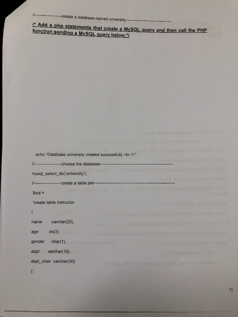Solved t- create a database named university Add a php | Chegg.com