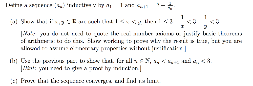 Solved Define a sequence (a_n) inductively by a_n-1 = 3 - | Chegg.com