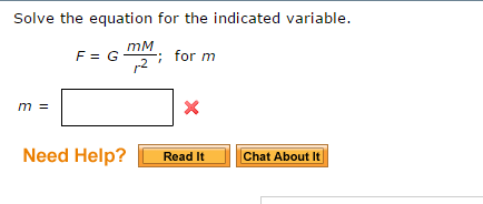 Solved Solve the equation for the indicated variable. F = | Chegg.com