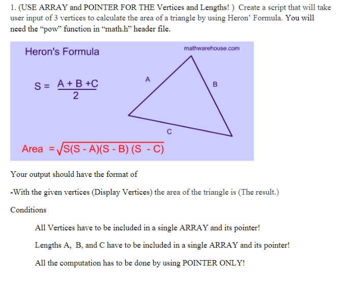 Solved 1. (USE ARRAY and POINTER FOR THE Vertices and | Chegg.com