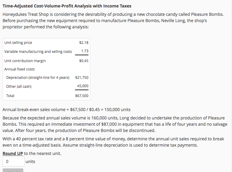 Solved Time-Adjusted Cost-Volume-Profit Analysis with Income | Chegg.com