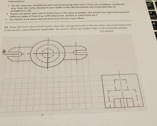 Solved ctions For Q3: Save your Solidworks part and the | Chegg.com
