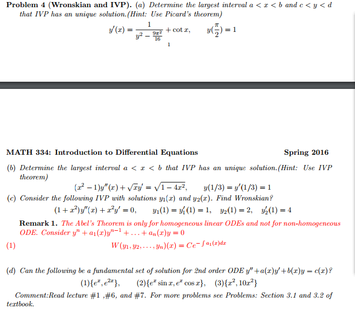 Solved (Wronskian and IVP), (a) Determine the largest | Chegg.com