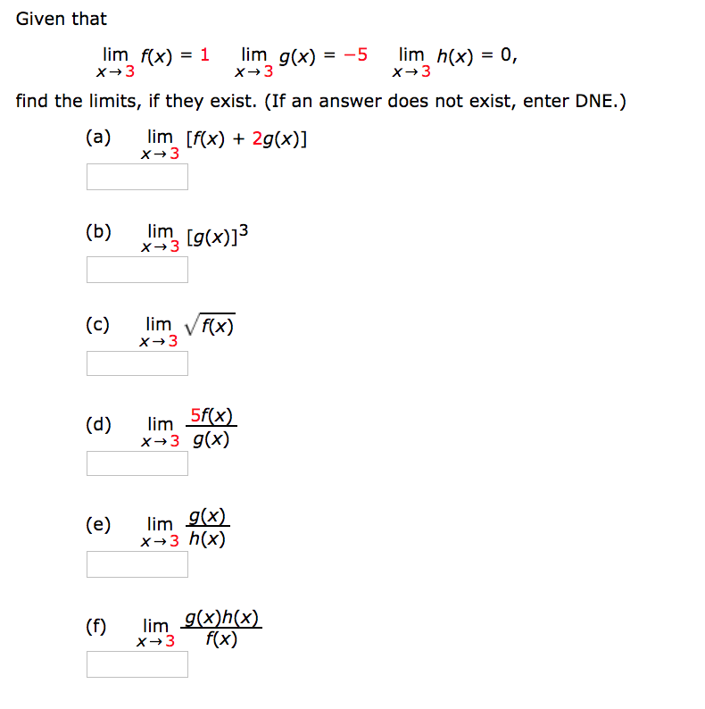 Solved Given that lim f(x)-1 lim g(x)=-5 lim h(x)=0, x-3 | Chegg.com