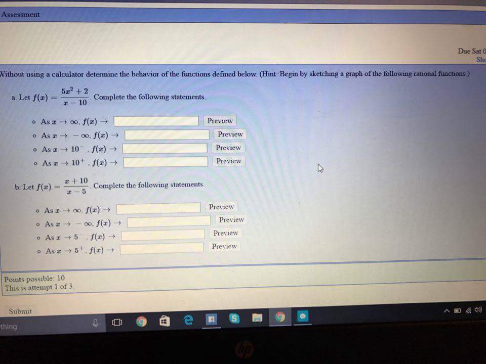 Solved Without using a calculator determine the behavior of | Chegg.com