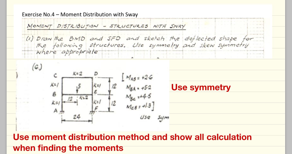 Solved Exercise No.4- Moment Distribution with Sway MOMENT | Chegg.com
