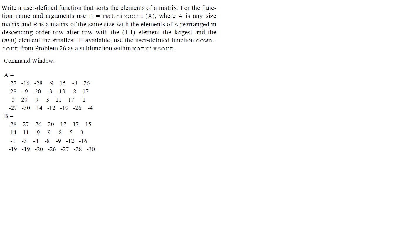 Solved Write a user-defined function that sorts the elements | Chegg.com