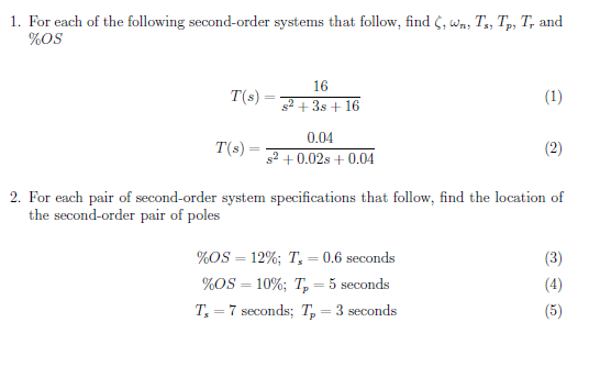Solved For each of the following second-order systems that | Chegg.com
