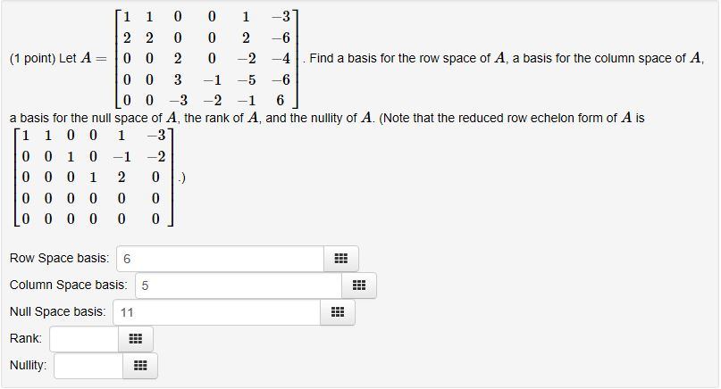 Solved 2 2 0 0 2-6 (1 point) Let A = | 0 0-2-4 | . Find a | Chegg.com