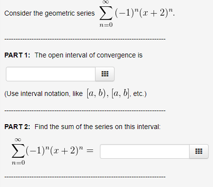 Solved Consider the geometric series 〉·(-1)"(1+2)". 72 PART1 | Chegg.com