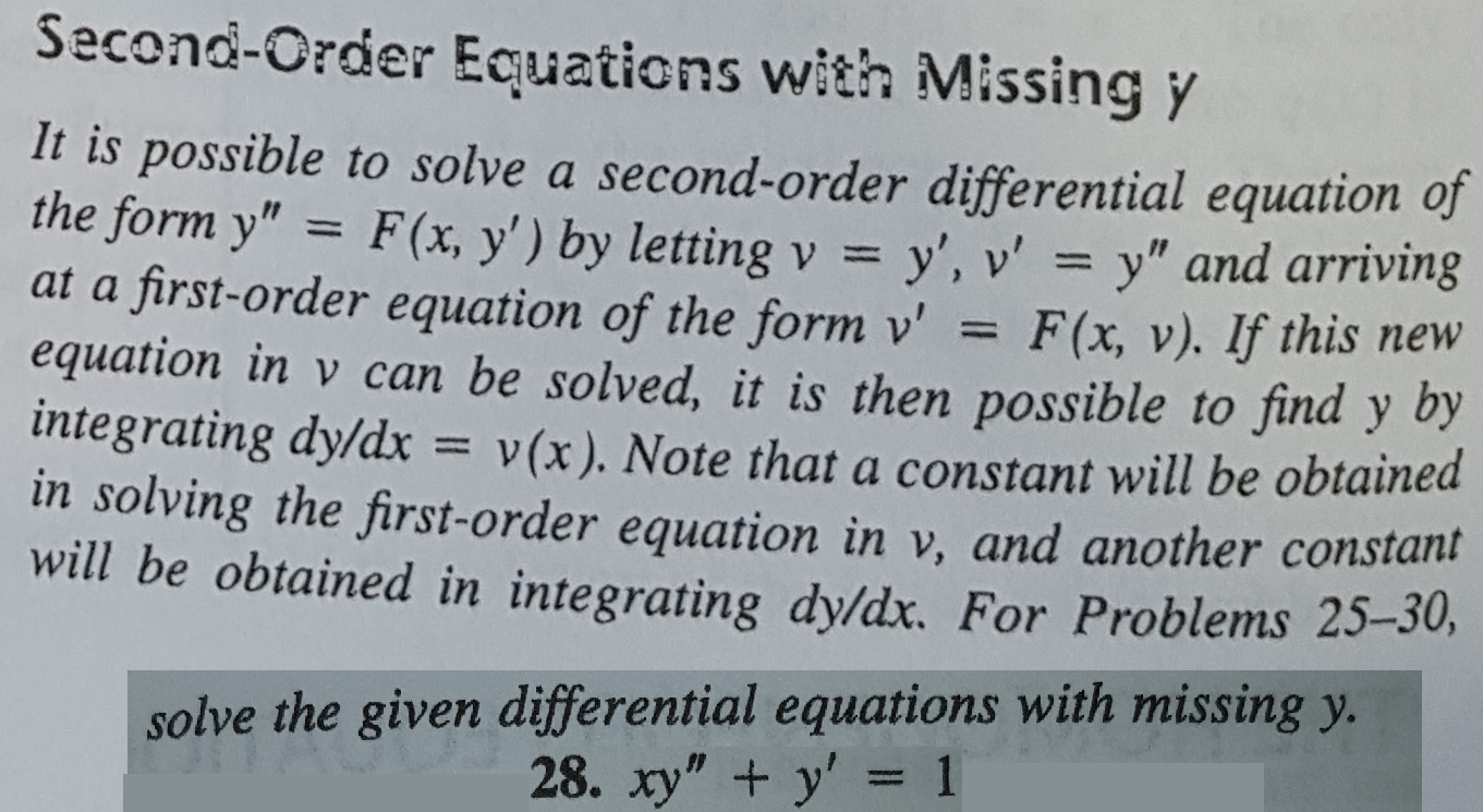 Solved Second-Order Equations with missing y It is possible | Chegg.com