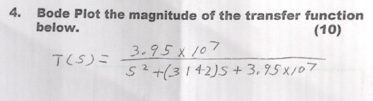 Solved 4. Bode Plot the magnitude of the transfer function | Chegg.com