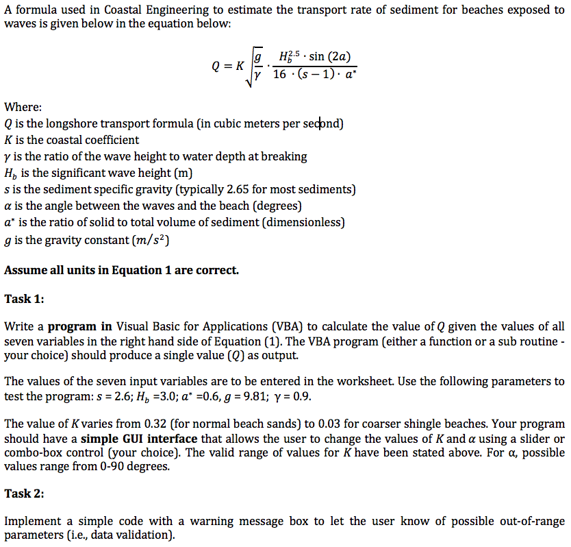 A formula used in Coastal Engineering to estimate the | Chegg.com