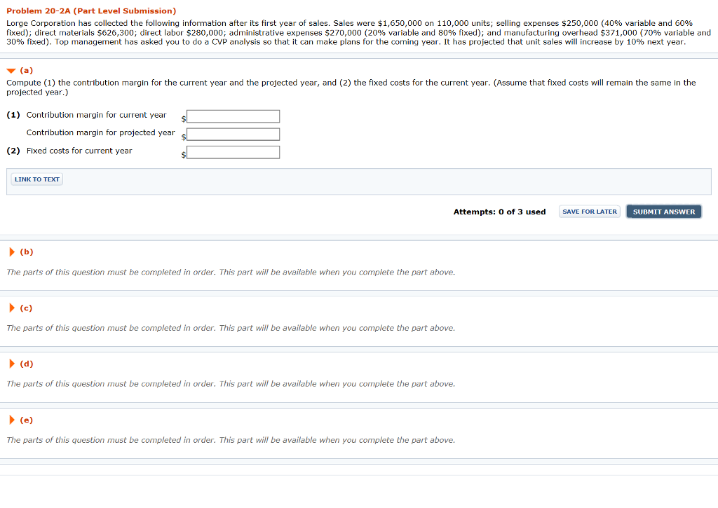 Solved Problem 20-2A (Part Level Submission) Lorge | Chegg.com