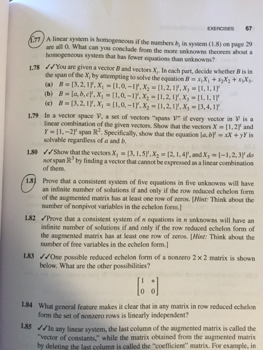 Solved A linear system is homogeneous if the numbers b, in | Chegg.com