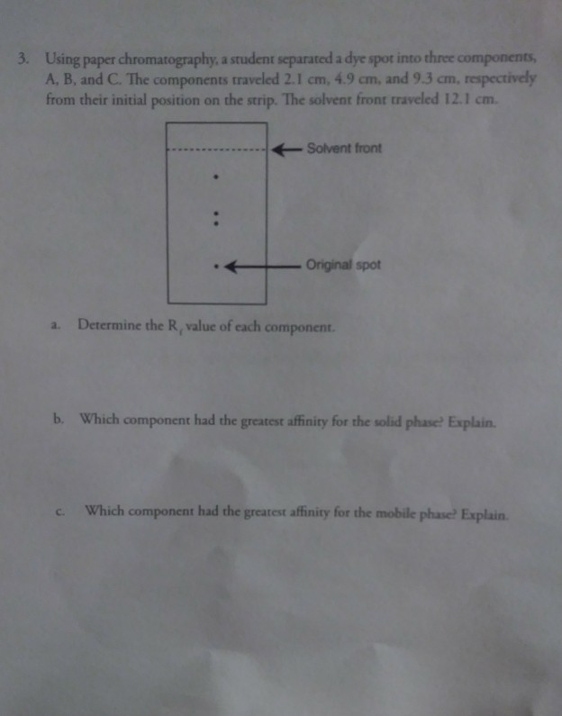 Solved Using paper chromatography, a student separated a dye | Chegg.com