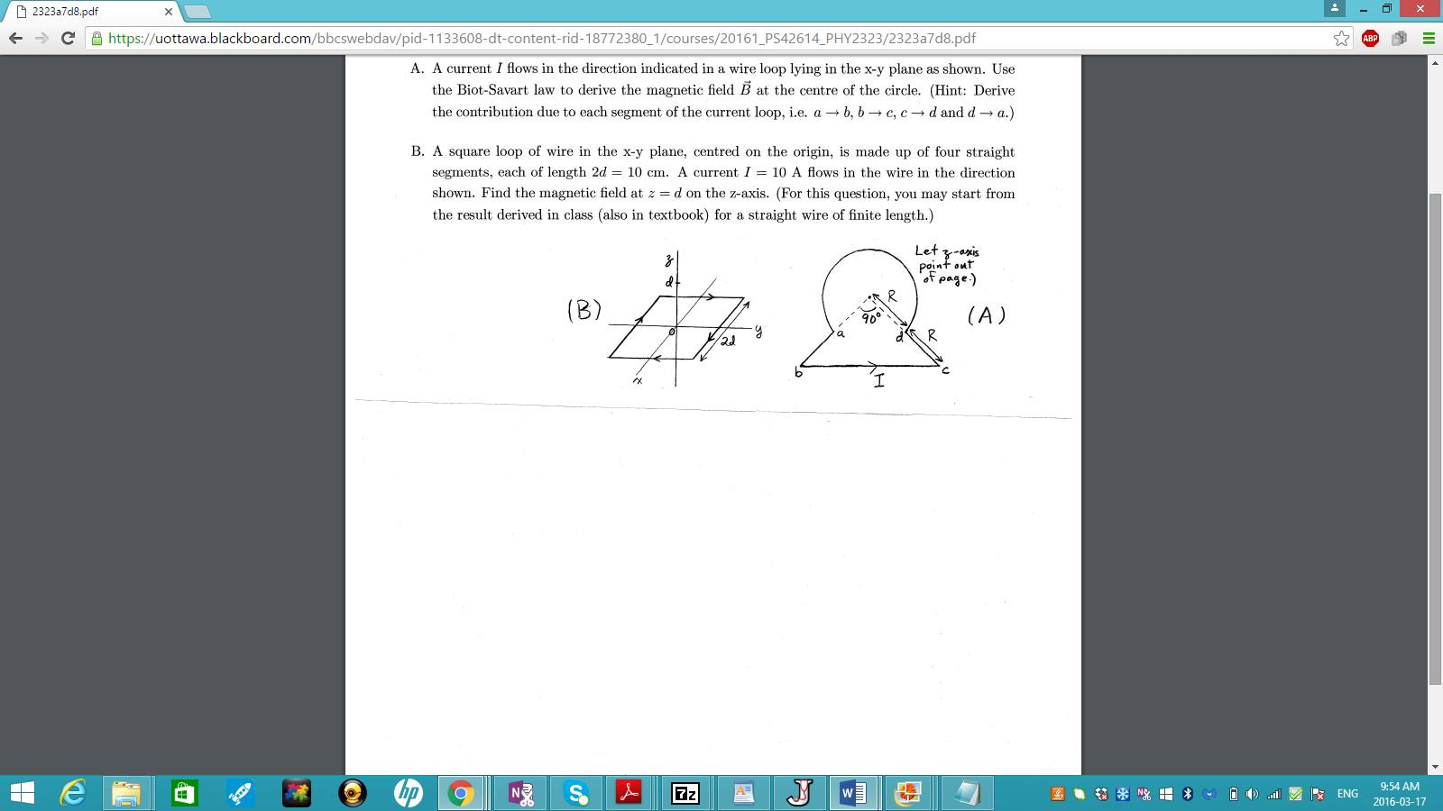Solved A current I flows in the direction indicated in a | Chegg.com