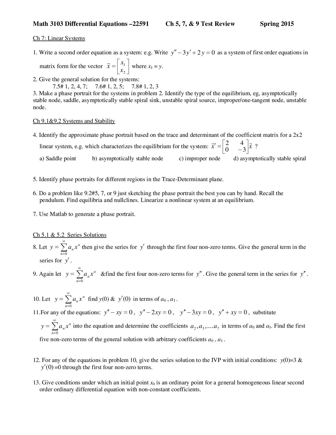 Write a second order equation as a system: e.g. Write | Chegg.com