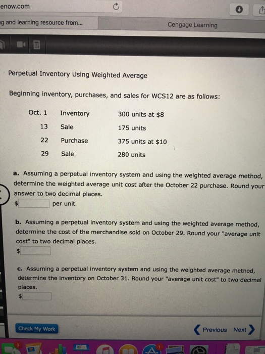 Solved Perpetual Inventory Using Weighted Average Beginning | Chegg.com
