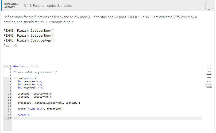 Solved Challenge Activity 641 Function Stubs Statistics 