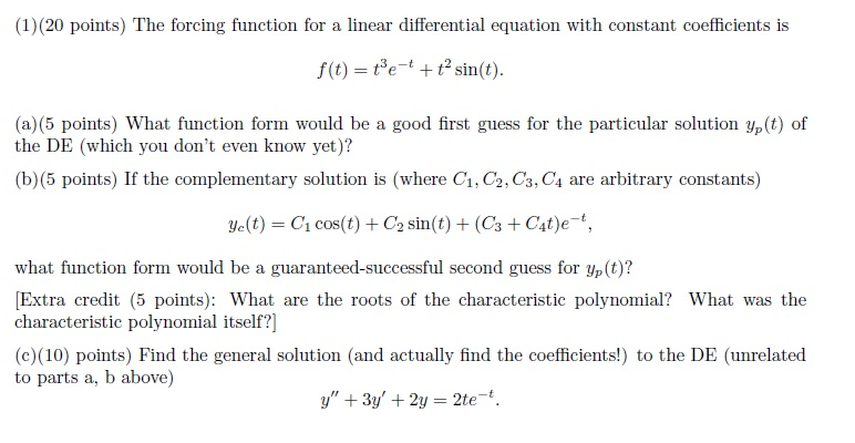 (1) (20 points) The forcing function for a linear | Chegg.com