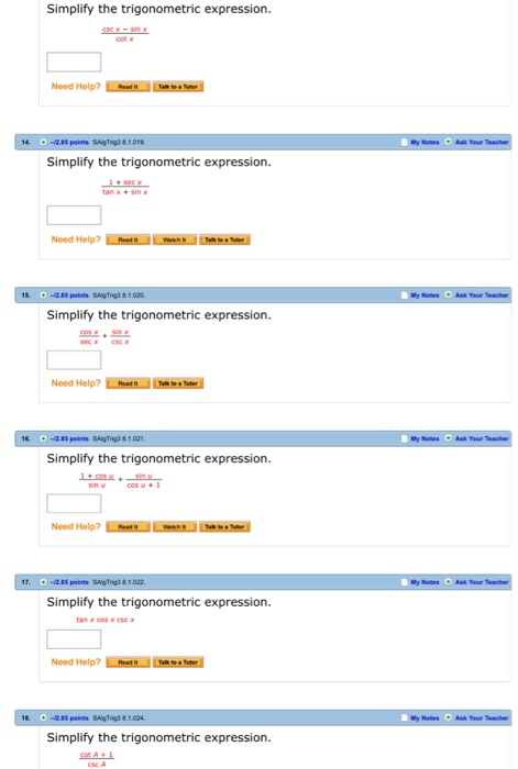 Solved Simplify the trigonometric expression. Simplify the | Chegg.com Solved Simplify the trigonometric expression. Simplify the | Chegg.com