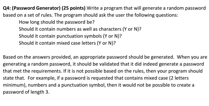Solved Q4 Password Generator 25 Points Write A Program