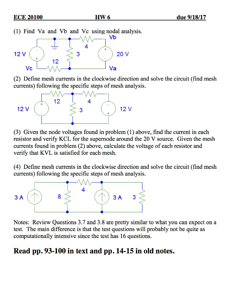 Solved ECE 20100 HW 6 due 9/18/17 (1) Find Va and Vb and Vc | Chegg.com