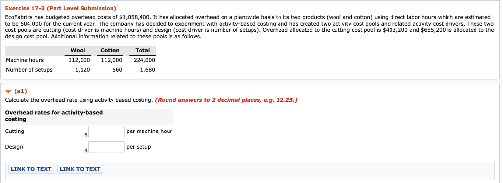 Solved Exercise 17-3 (Part Level Submission) EcoFabrics has | Chegg.com