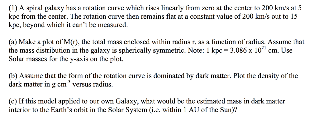 (1) A spiral galaxy has a rotation curve which rises | Chegg.com